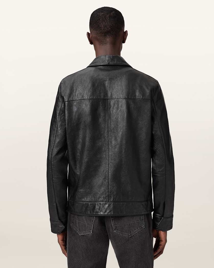 Alkan Zip Up Two Tone Leather Jacket Black | ALLSAINTS